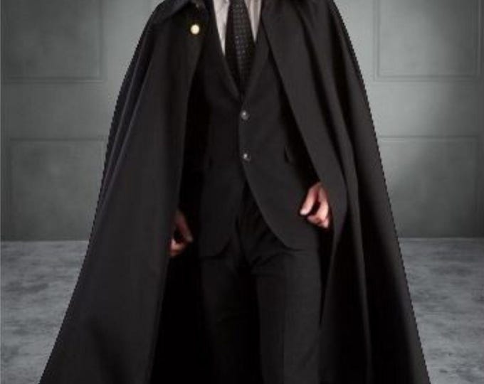 Black Melton Wool Cloak FULL CIRCLE Cloaks Large Pocket Option Wind ...