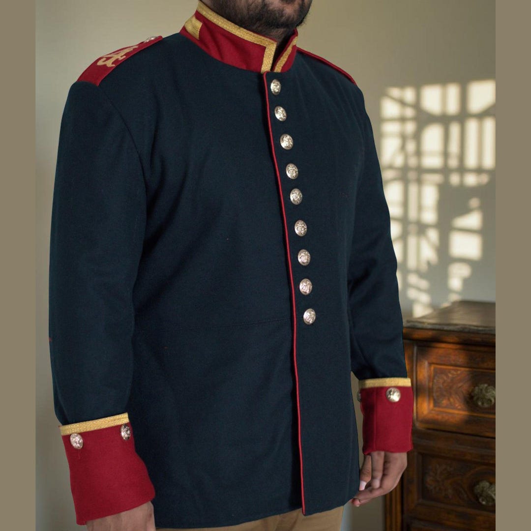 Men's Black German WW1 Imperial Jager Tunic 1871-10 Red Cuffs Wool Coat ...
