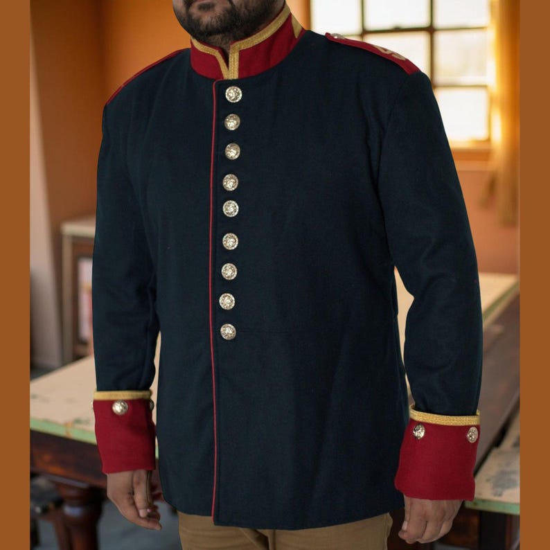 Men's Black German WW1 Imperial Jager Tunic 1871-10 Red Cuffs Wool Coat ...