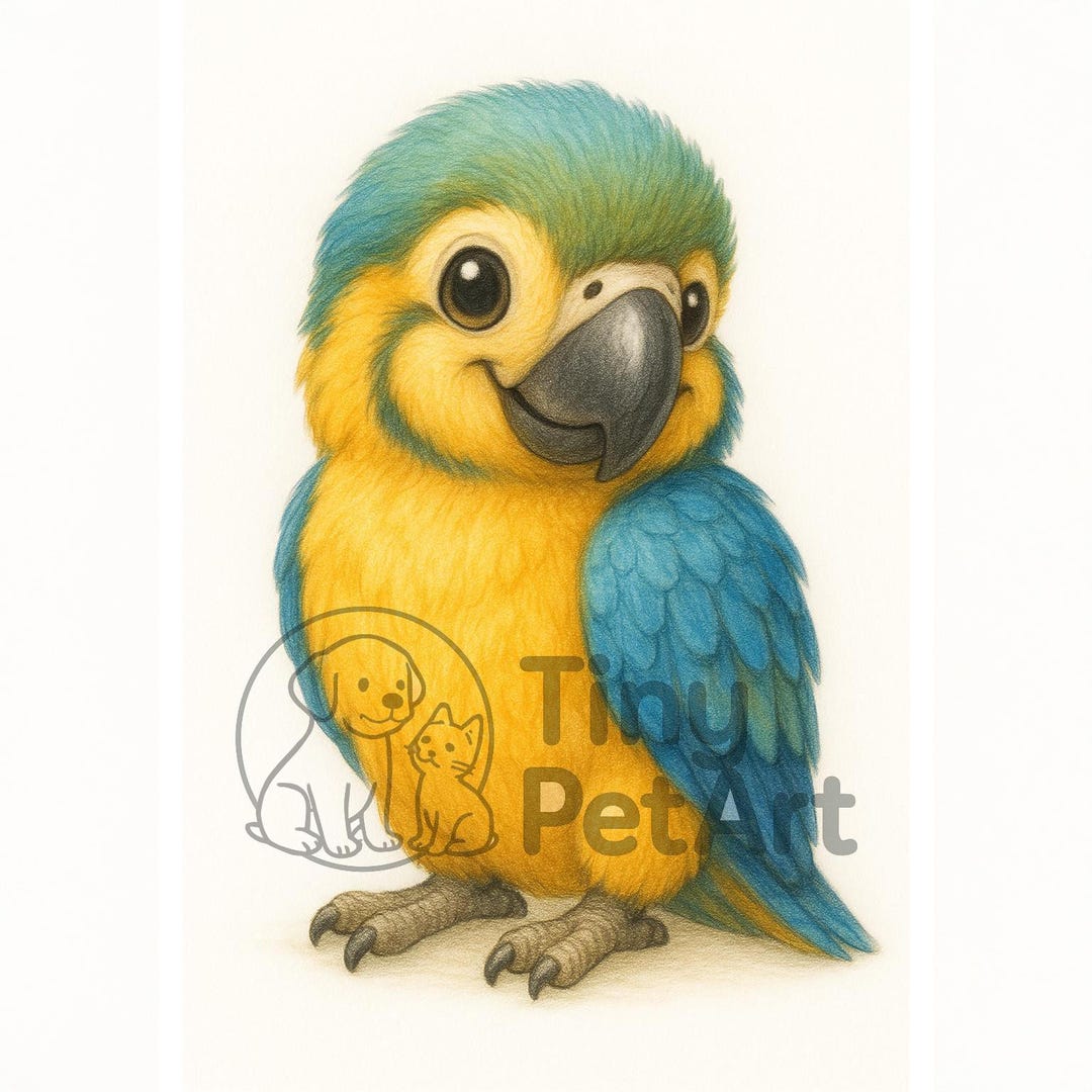 Cute Baby Macaw Wall Art - Smiling Baby Pet Collection - Blue-and-gold ...