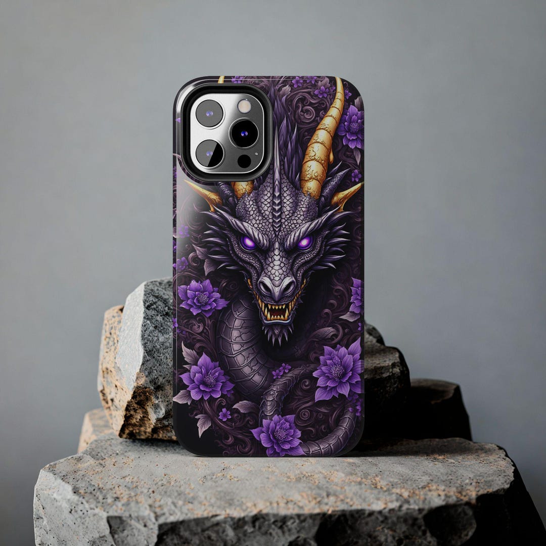 Fantasy Dragon Phone Case: Gothic Purple Floral Tough Mobile Cover - Etsy