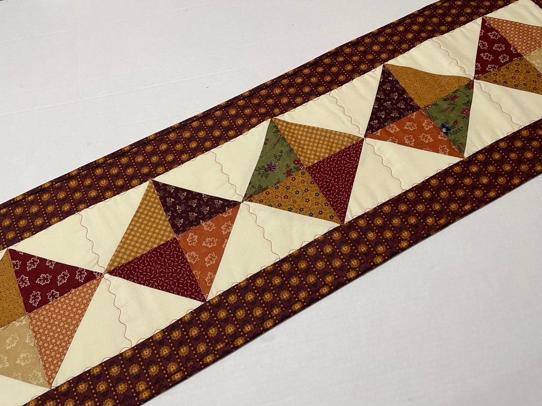 Primitive Quilted Table Runner, Long Quilted Table Runner, Earth Tones ...