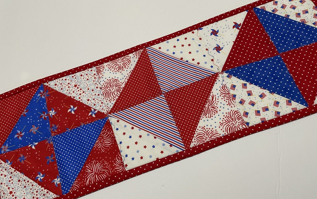 Americana Quilted Table Runner, Patriotic Quilted Table Runner, Red ...