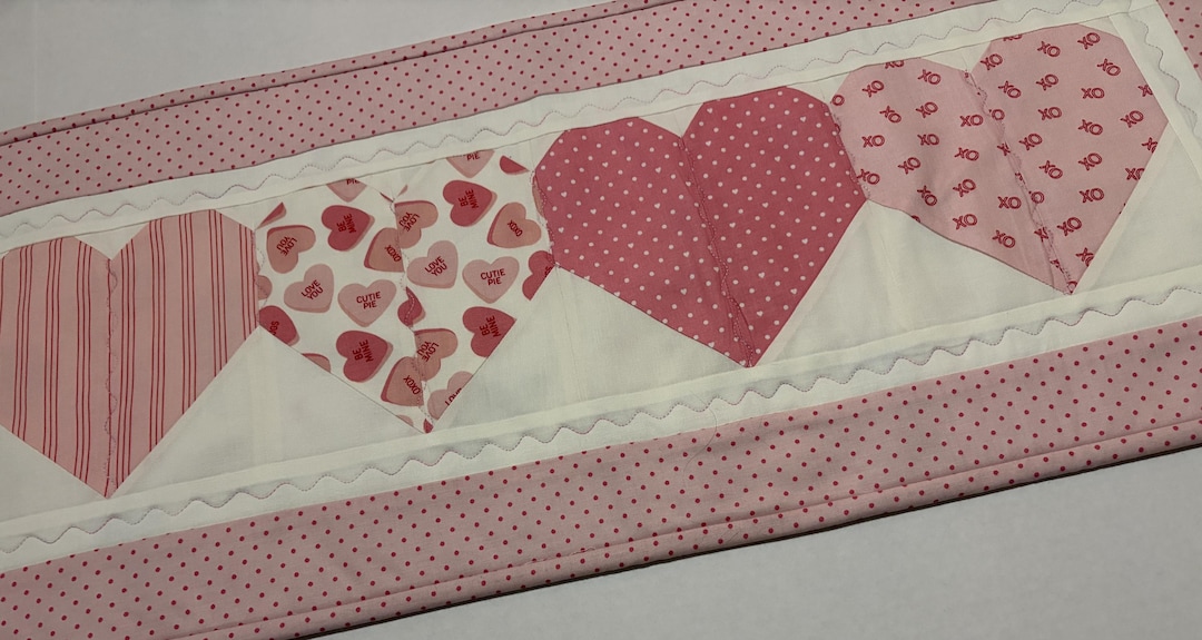 Quilted Hearts Table Runner: Reversible, Pink Valentine's Day Decor ...