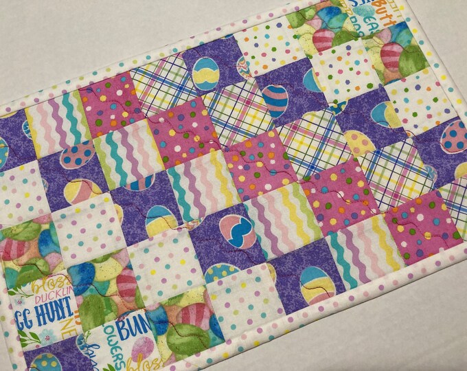 Easter Quilted Table Runner, Easter Table Topper, Patchwork Quilted Table Runner, Spring Table ...