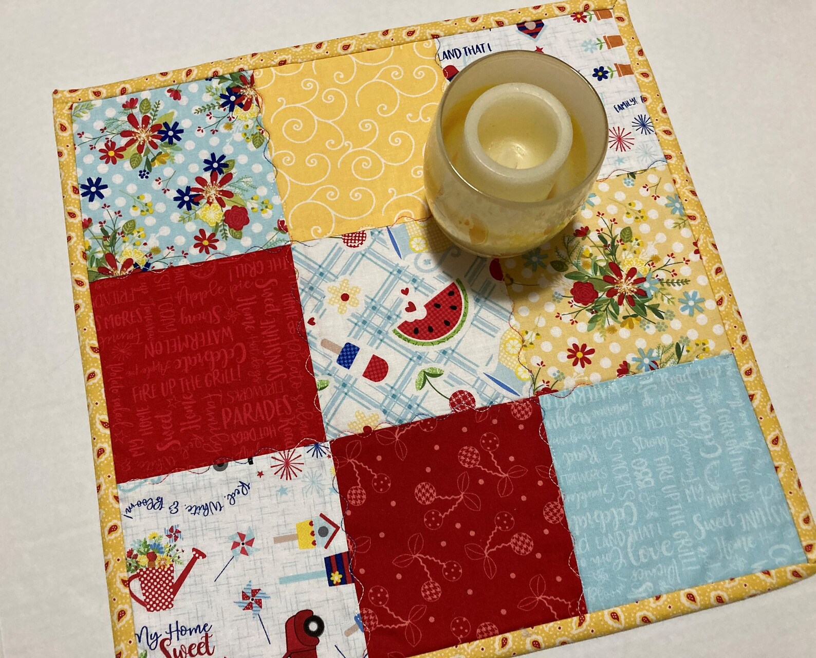 Summer Quilted Table Topper Summer BBQ Table Runner Retro - Etsy