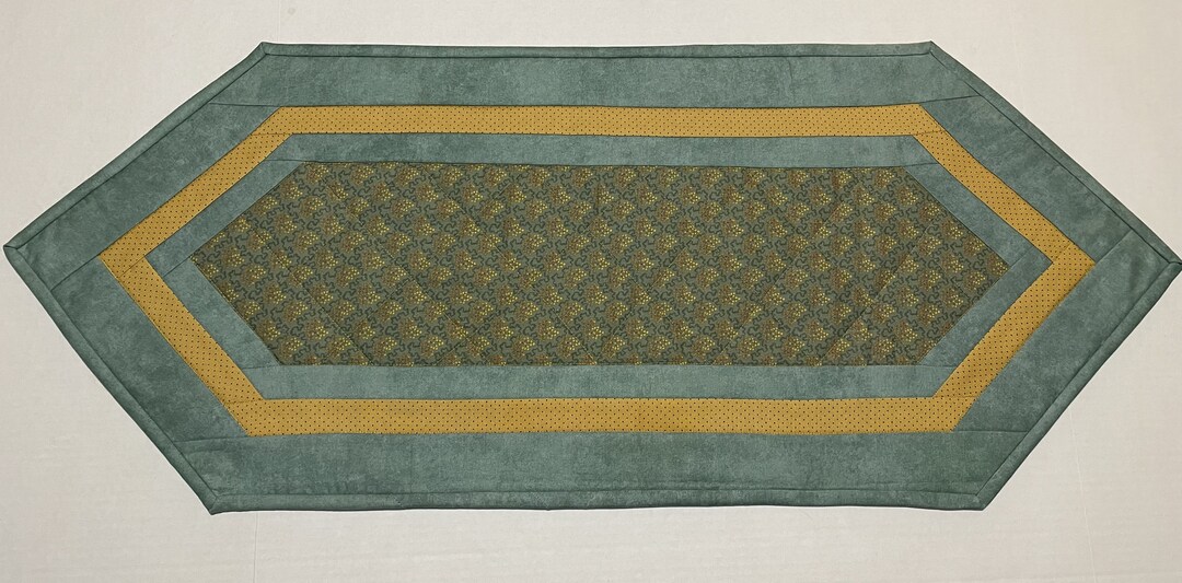 Primitive Quilted Table Runner Teal and Gold Quilted Table - Etsy