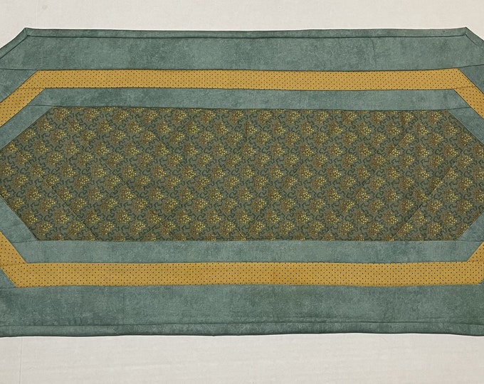 Primitive Quilted Table Runner, Teal and Gold Quilted Table Runner ...