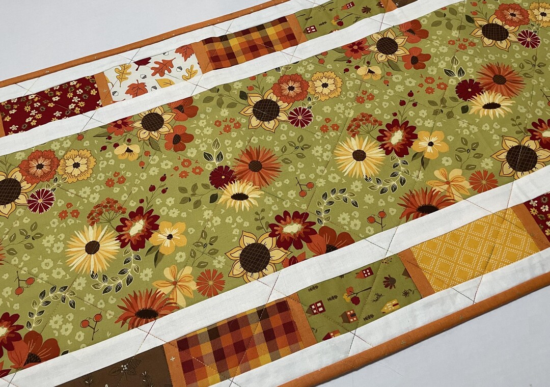 Fall Flowers Quilted Table Runner, Long Quilted Table Topper, Fall ...