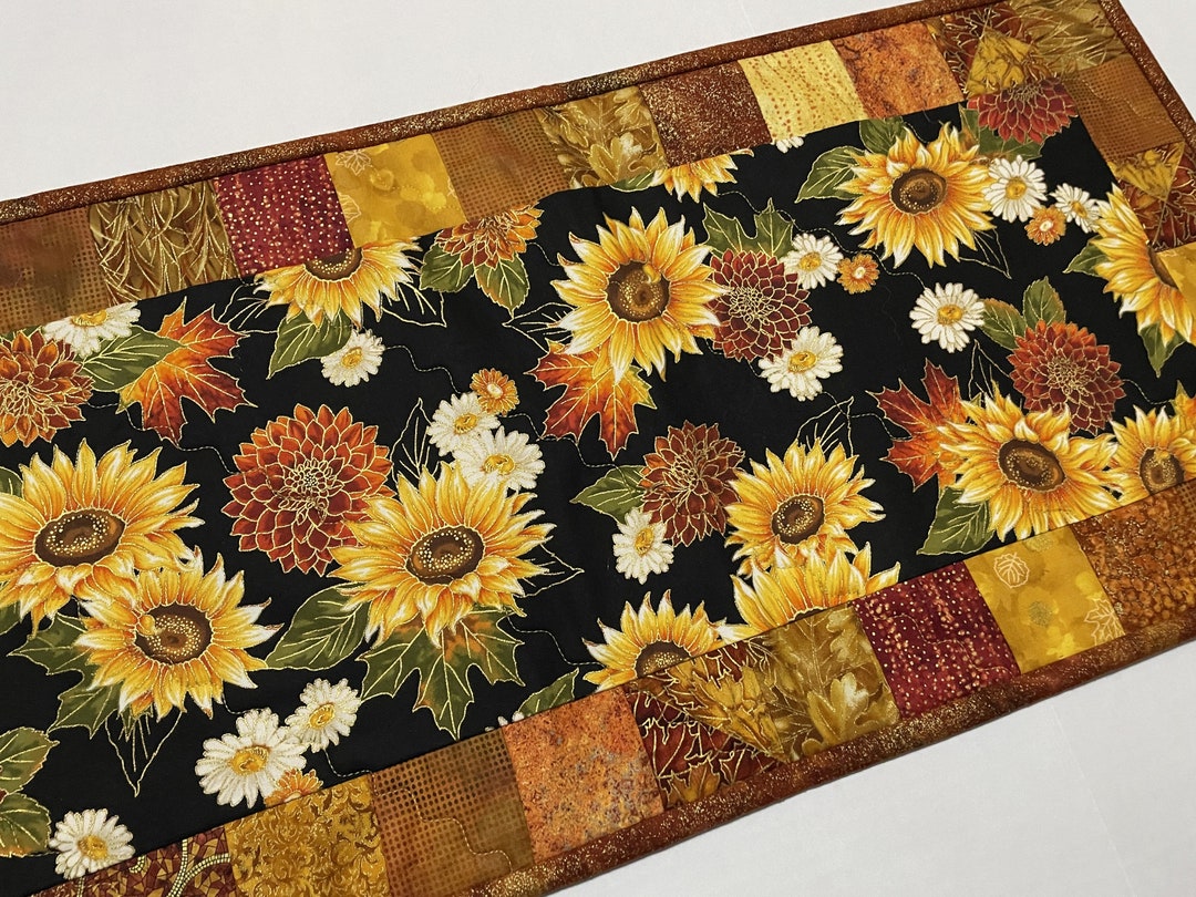 Elegant Fall Quilted Table Runner, Fall Sunflower Table Runner, Long ...