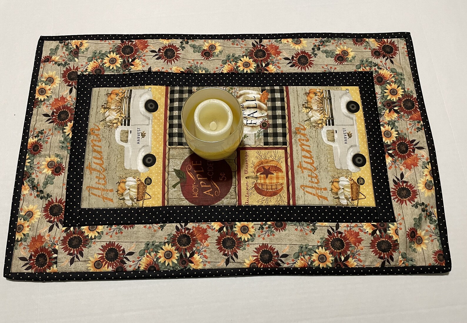 Rustic Farmhouse Quilted Table Runner Fall Sunflowers Table - Etsy