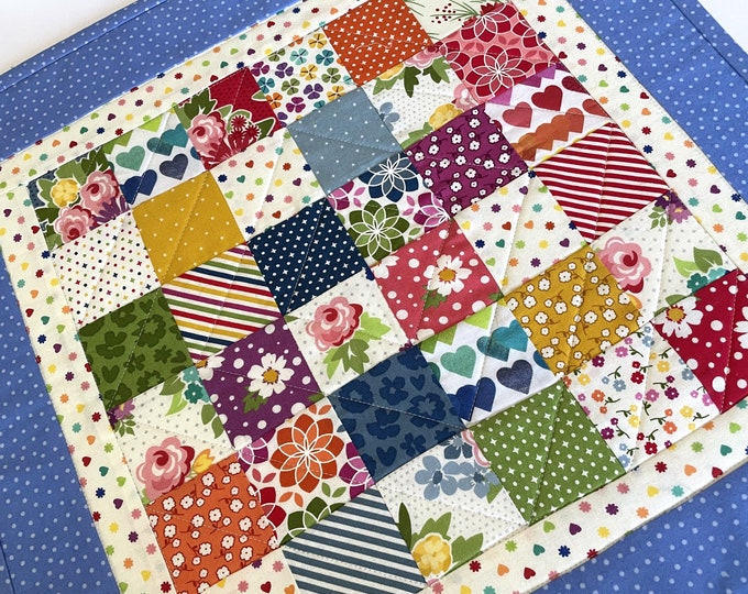 Patchwork Quilted Table Runner, Spring Summer Quilted Table Topper, Quilted Candle Mat, Coffee ...