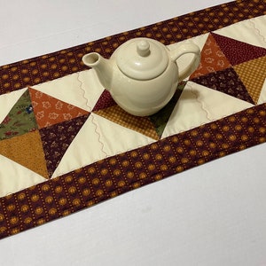 Primitive Quilted Table Runner, Long Quilted Table Runner, Earth Tones ...