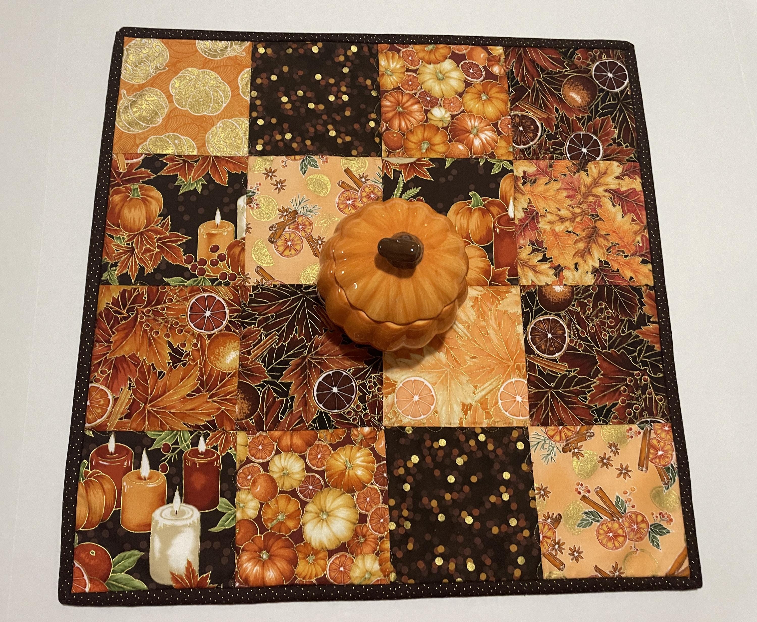 Fall Pumpkin Quilted Table Topper: Metallic Gold Accents, 19" X 19" - Etsy