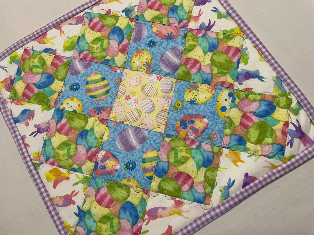 Easter Quilted Table Topper, Patchwork Spring Quilted Table Runner, Easter Bunny Table Quilt ...
