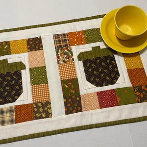Patchwork Quilted Table Runner, Fall Quilted Table Topper, Fall Leaves Table Runner, Acorn Table ...