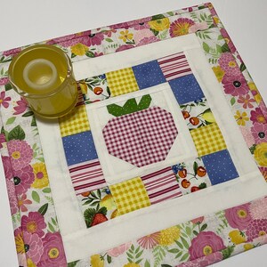 Patchwork Quilted Table Runner, Retro Style Quilted Table Topper, Strawberries, Flowers and Bees ...