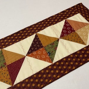 Primitive Quilted Table Runner, Long Quilted Table Runner, Earth Tones ...