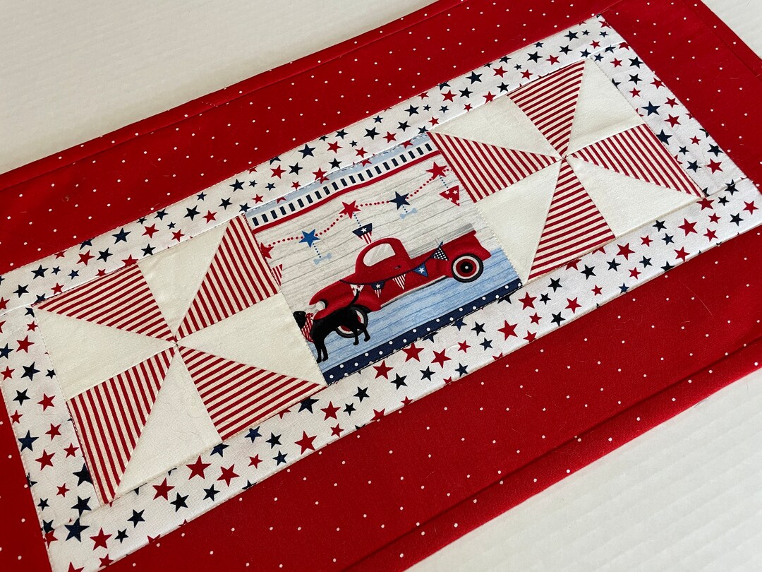 Patriotic Quilted Table Runner, Quilted Table Topper, Pickup Truck ...
