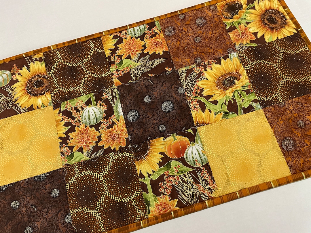 Elegant Fall Quilted Table Runner, Sunflower Quilted Table Topper, Fall ...