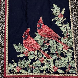 Cardinals Quilted Table Runner, Winter Christmas Quilted Table Topper ...