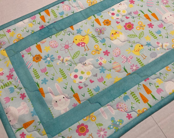 Easter Bunny Quilted Table Runner, Spring Quilted Table Runner, Easter ...