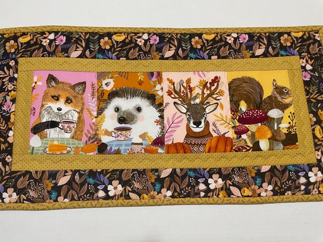 Forest Animals Quilted Table Topper, Autumn Friends Table Runner ...