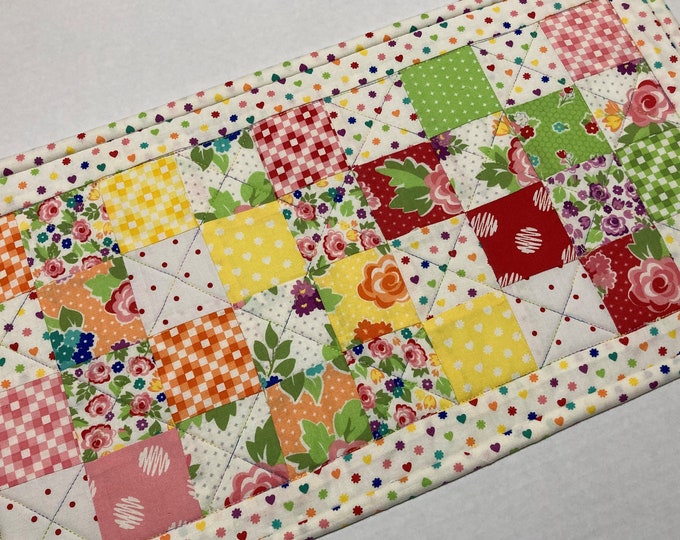 Colorful Patchwork Quilted Table Runner, Spring Summer Quilted Table ...