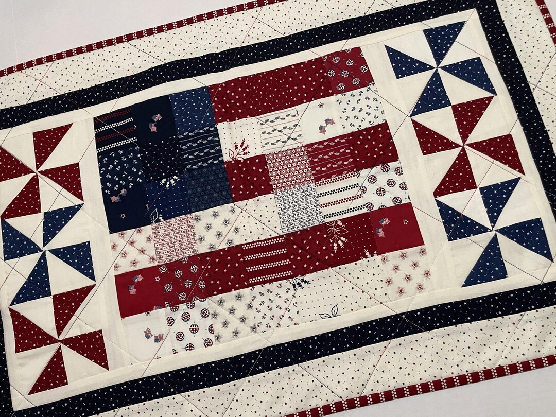 American Flag Quilted Table Runner, Americana Table Runner, Primitive ...