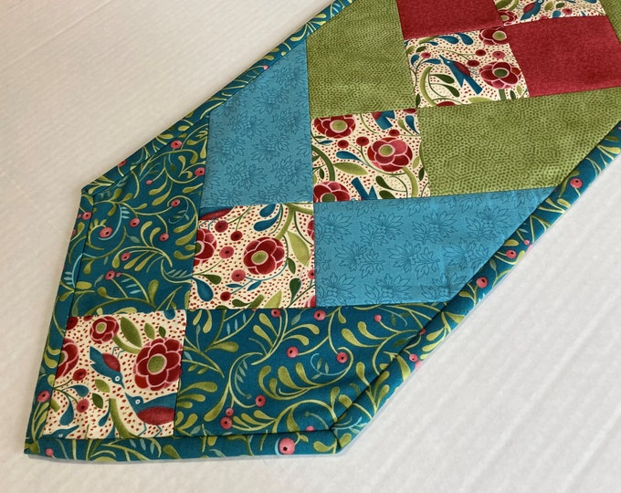 Contemporary Quilted Table Runner, Jewel Tones Quilted Table Runner ...