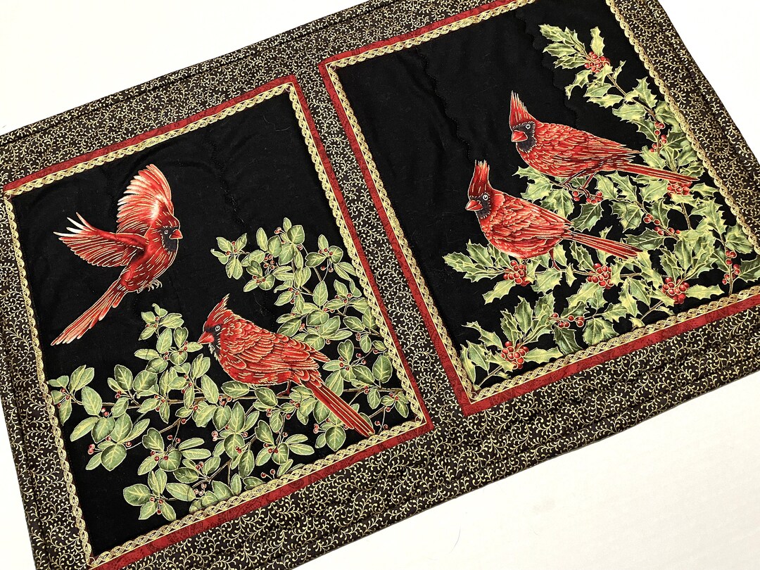 Cardinals Quilted Table Runner, Winter Christmas Quilted Table Topper ...