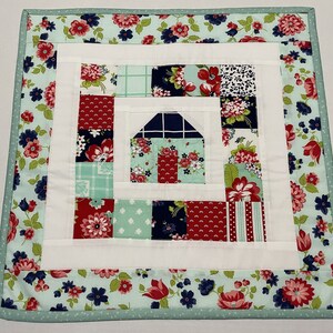 Patchwork House Quilted Table Topper, House Quilted Wall Hanging, Floral Quilted Table Runner ...