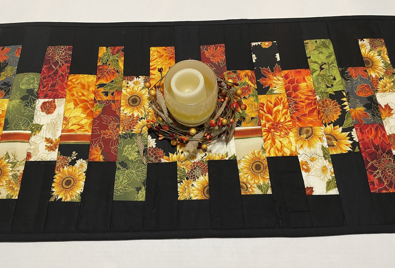 Elegant Fall Quilted Table Runner, Fall Floral Quilted Table Topper ...