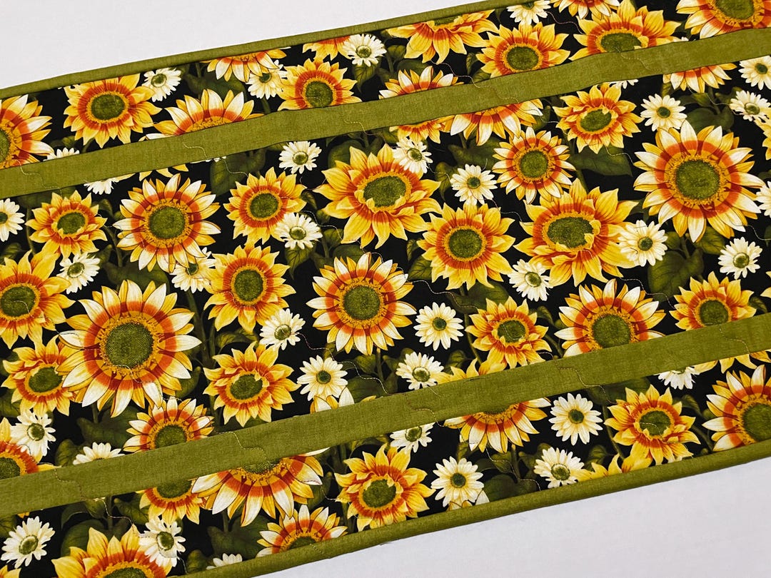 Sunflower Quilted Table Runner, Long Quilted Table Runner, Thanksgiving ...