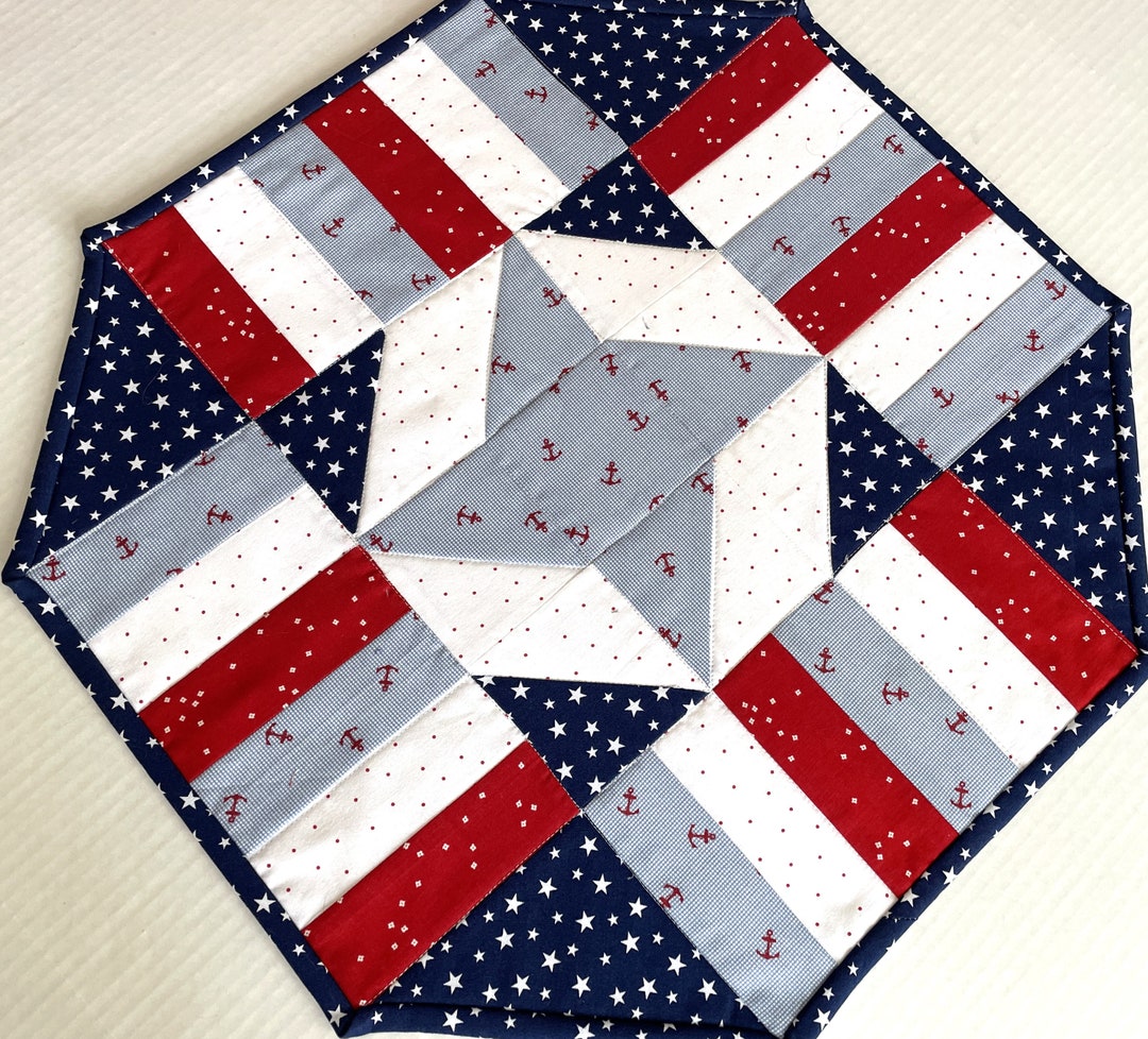 Patriotic Quilted Table Runner, Nautical Theme Quilted Table Runner, Americana Table Runner ...