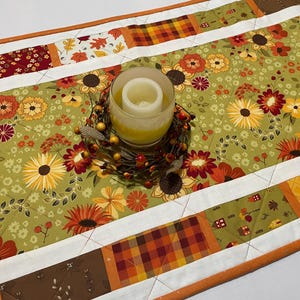 Fall Flowers Quilted Table Runner, Long Quilted Table Topper, Fall ...