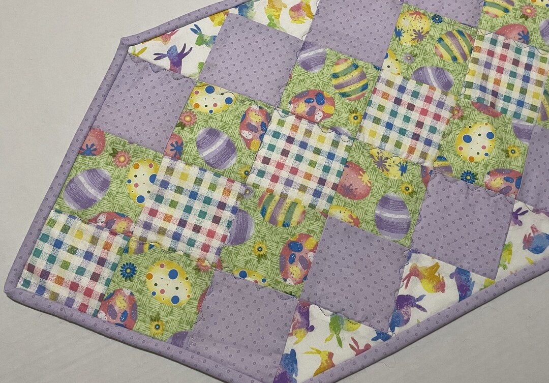 Easter Quilted Table Runner, Patchwork Spring Quilted Table Runner, Easter Egg Table Topper ...