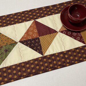 Primitive Quilted Table Runner, Long Quilted Table Runner, Earth Tones ...