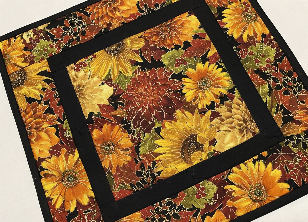 Elegant Fall Quilted Table Runner, Autumn Quilted Table Runner, Sunflower Table Runner ...
