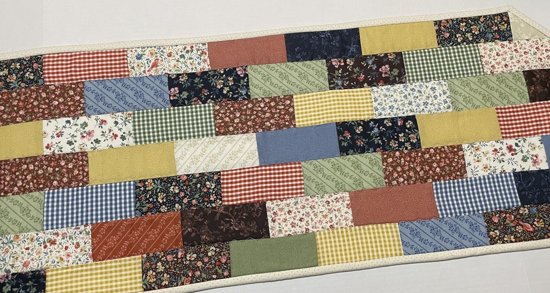 Long Patchwork Quilted Table Runner, Primitive Quilted Table Runner ...