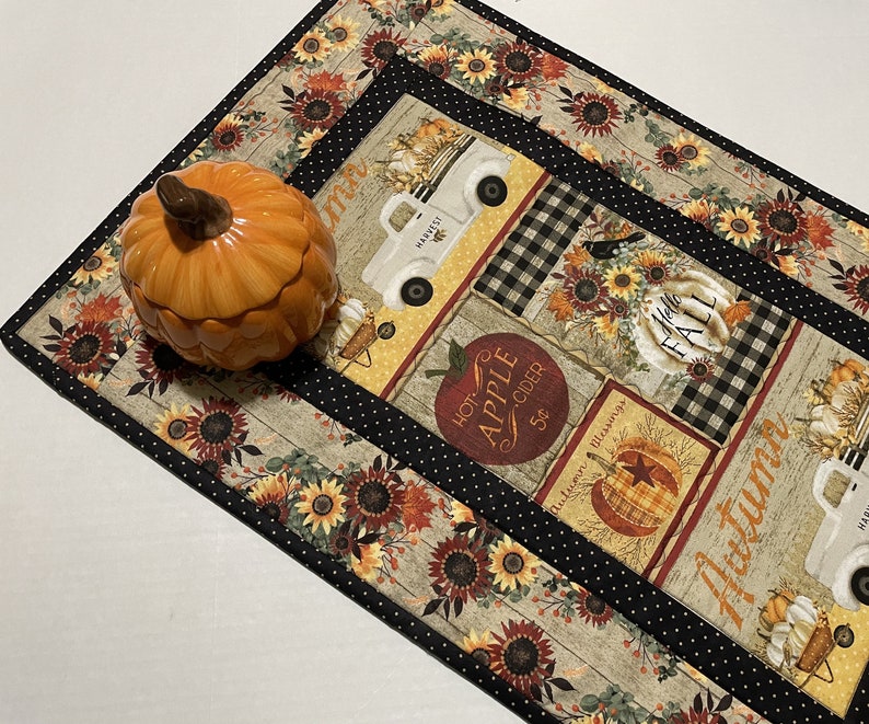 Rustic Farmhouse Quilted Table Runner Fall Sunflowers Table - Etsy
