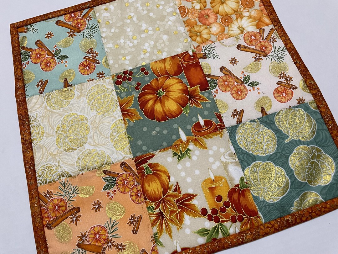Elegant Fall Quilted Table Runner, Pumpkin Quilted Table Topper, Fall Pumpkins Quilted Table ...