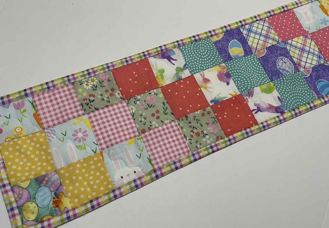 Easter Quilted Table Runner, Easter Table Topper, Patchwork Quilted Table Runner, Spring Table ...