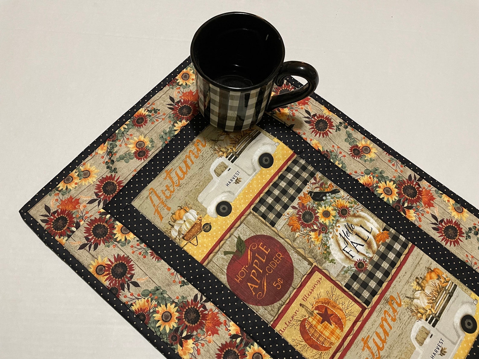 Rustic Farmhouse Quilted Table Runner Fall Sunflowers Table - Etsy