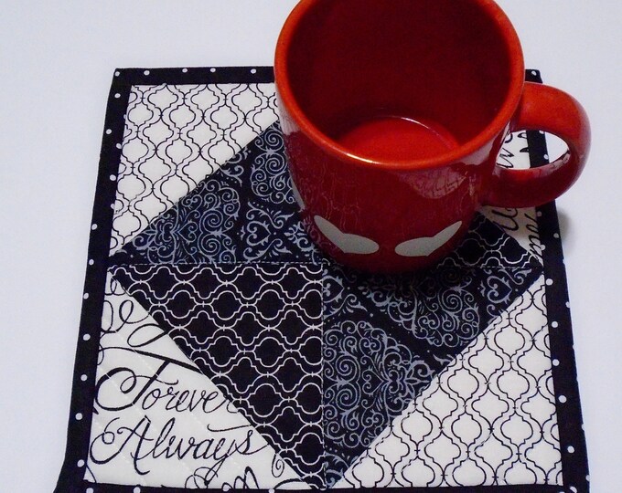 Valentine Mug Rug Mug Mat Black White Mug Rug Mini Quilt - Etsy