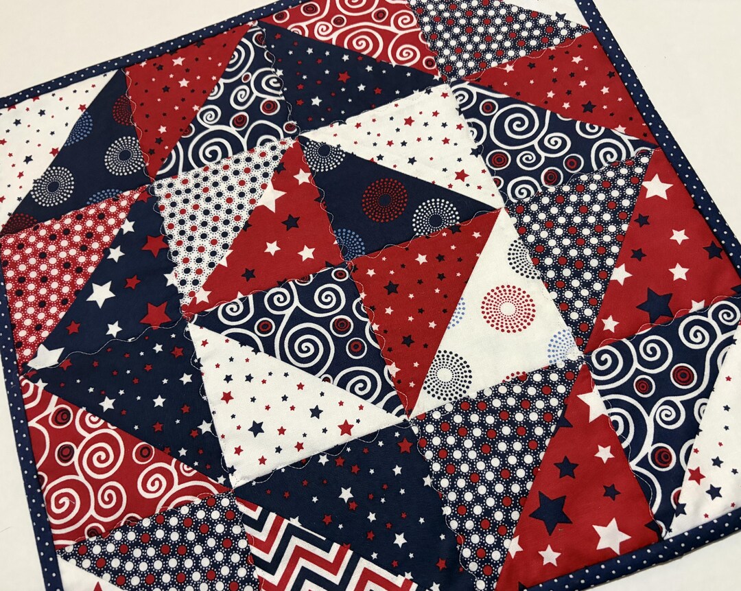 Patriotic Quilted Table Topper: Red White Blue Décor, Reversible, (16 1 ...