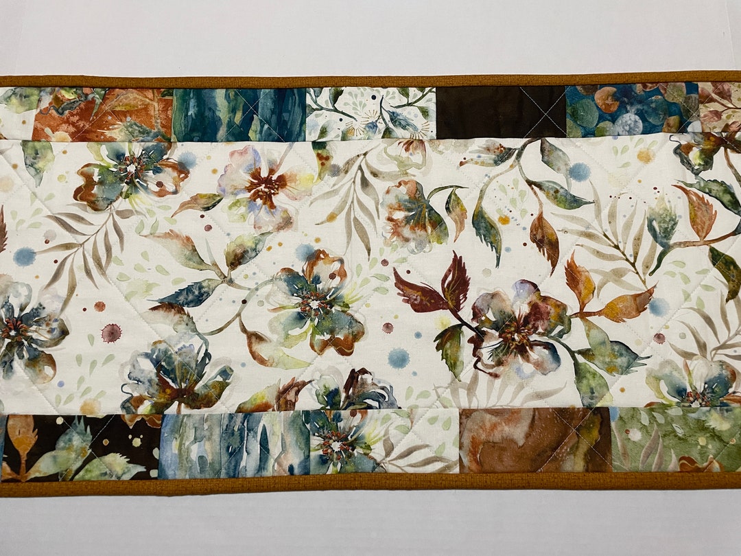 Elegant Long Quilted Table Runner, Desert Oasis Table Runner, Earth ...