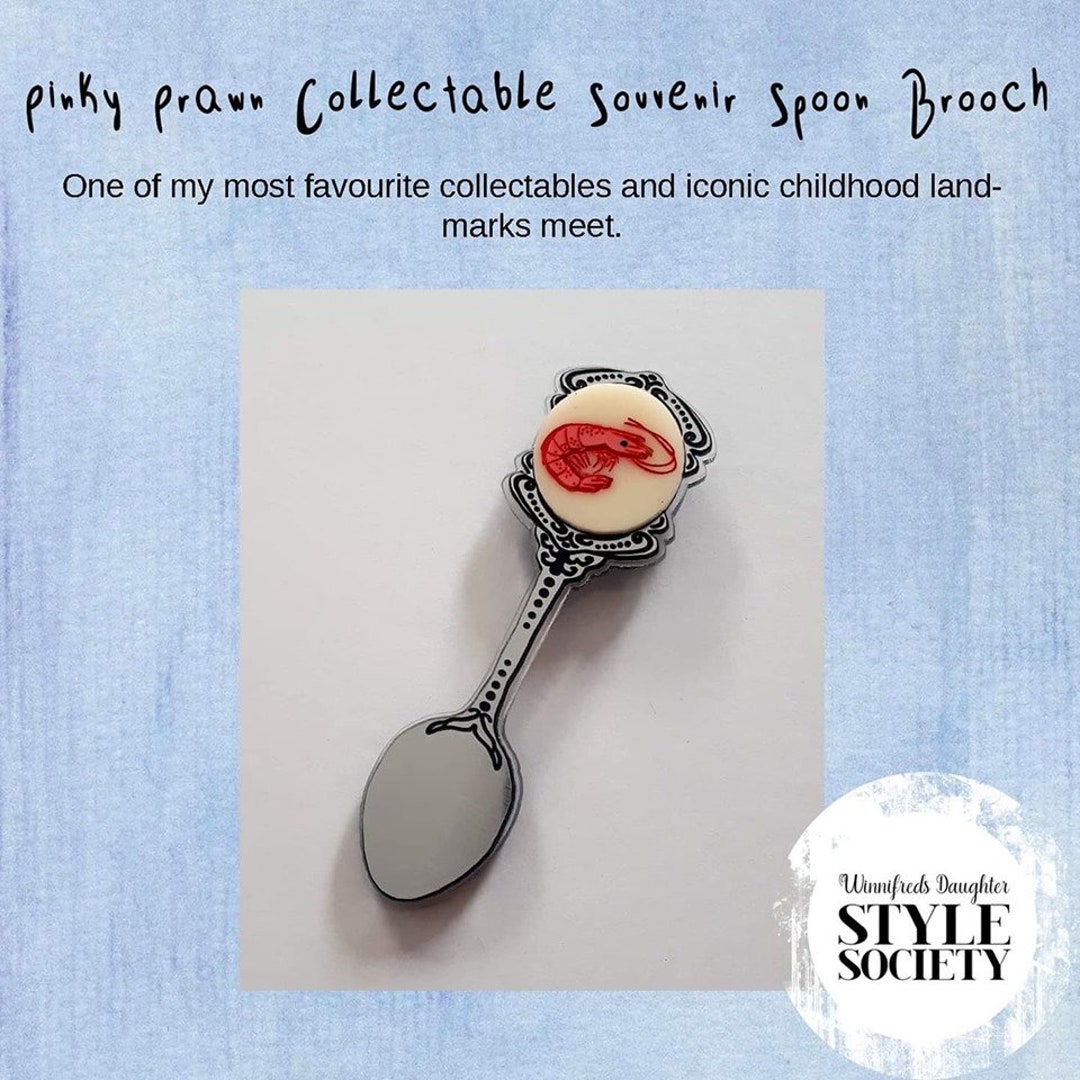 Prawn Shrimp Souvenir Spoon Acrylic Novelty Brooch, Silver, Collectable ...