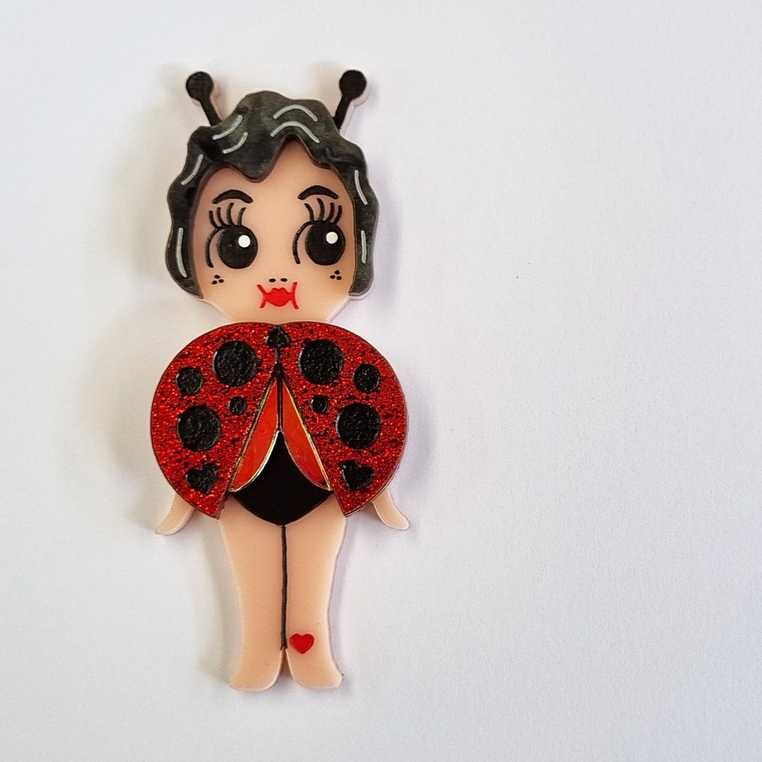 Miss Lady Love Bug Kewpie Babe Wearable Art Brooch by Winnifreds Daughter - Etsy