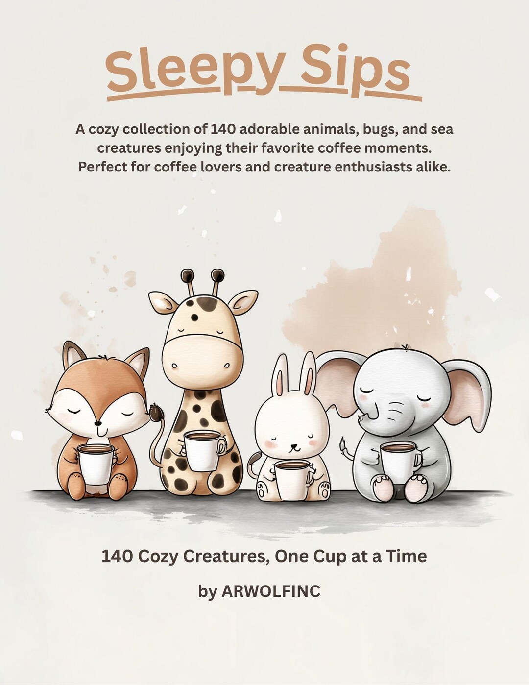 140 Coffee Animals PDF | Printable Art Book 8.5x11" | Cute Creatures ...